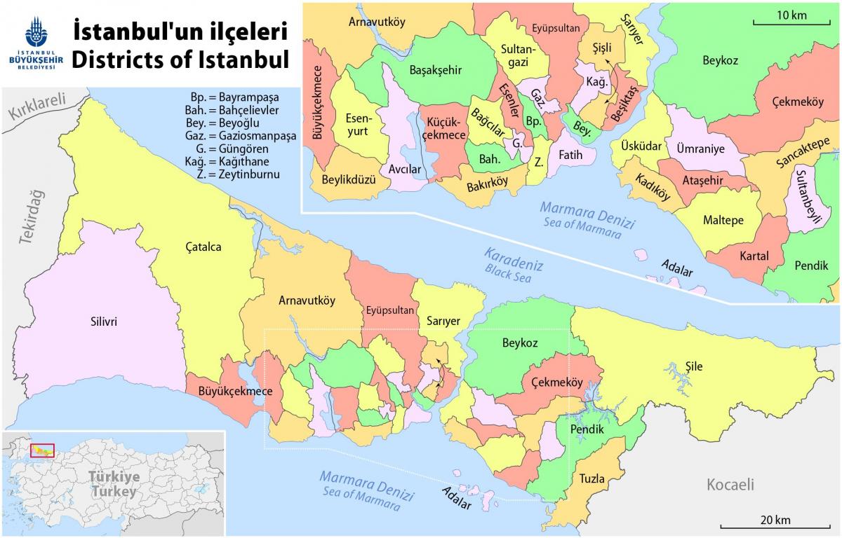 Estambul barrio mapa - Estambul barrios mapa (Turquía)